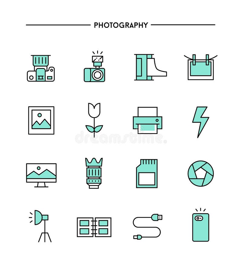 Set of Flat Design, Thin Line Photography Icons Stock Vector ...