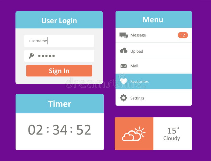 Set of Flat Design UI and UX Elements Stock Vector - Illustration of ...
