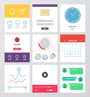 Set of Flat Design UI and UX Elements Stock Vector - Illustration of ...