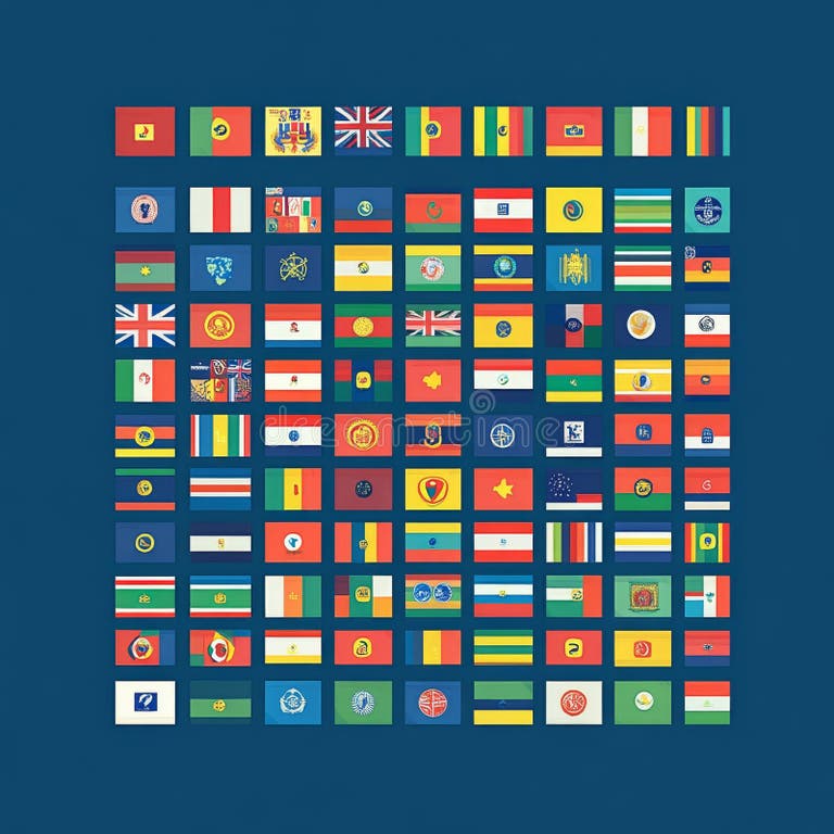 Set of Flat Design Vector Icons with Flags of Different Countries on ...