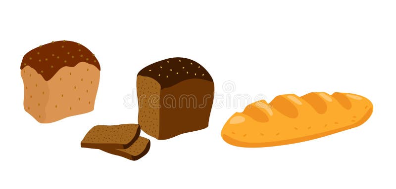 Set of Flat Design Vector Isolated on White Background Bread Icons Rye ...