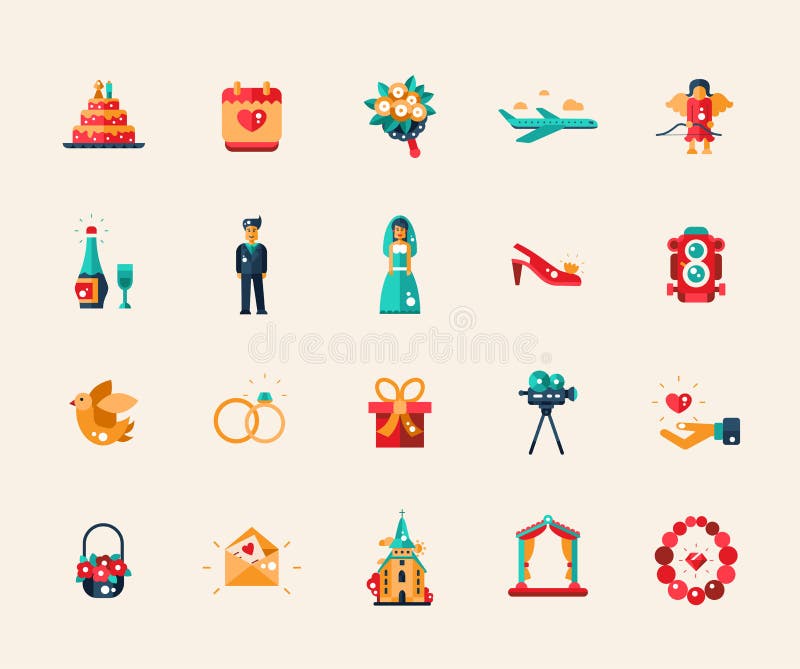 Set of Flat Design Wedding and Marriage Icons, Elements Stock Vector ...