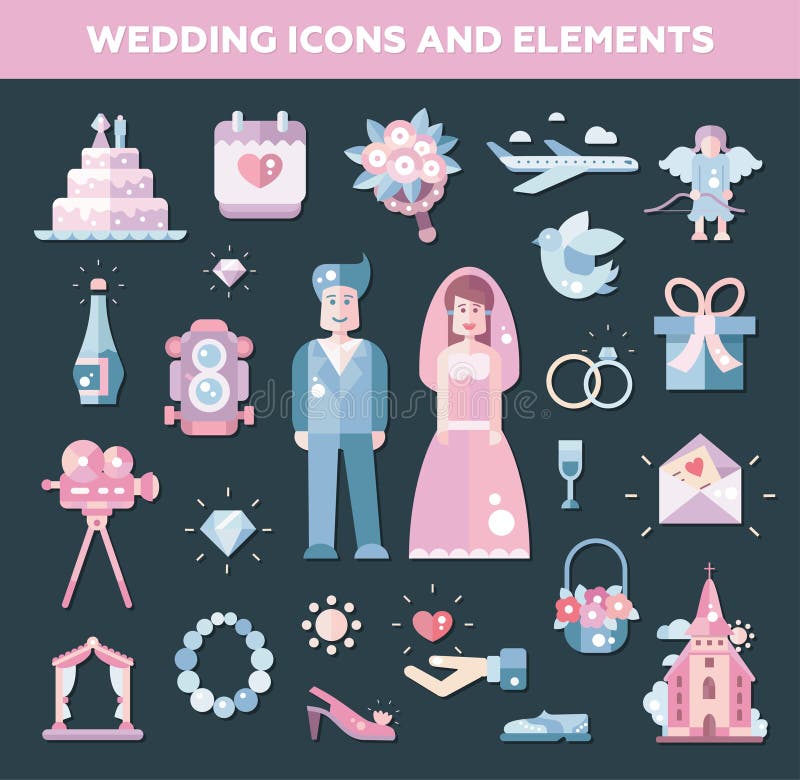 Set Of Flat Design Wedding, Marriage Icons And Stock Vector ...