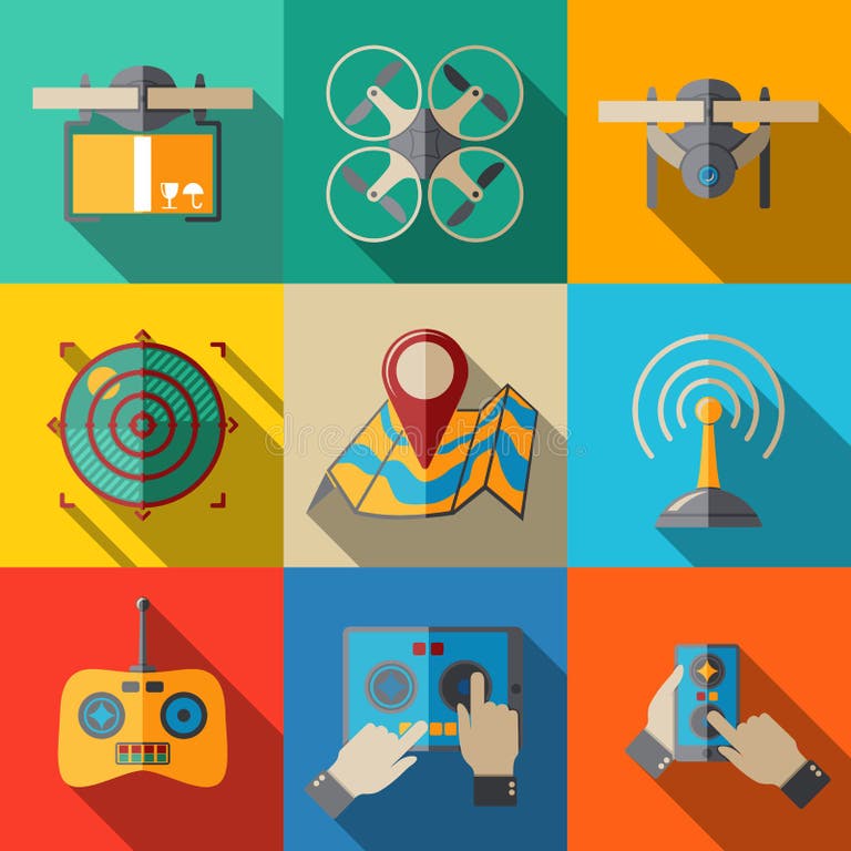Set of Flat Drone Icons - with Box, Top View Stock Vector ...