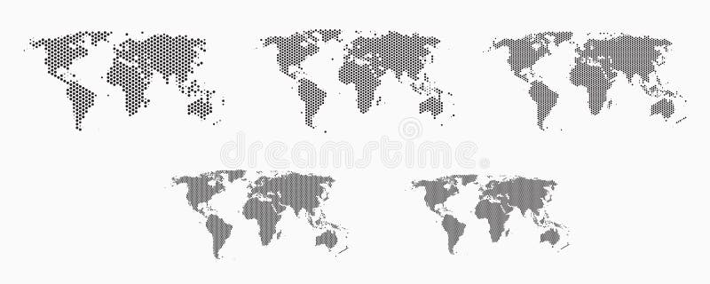 Set of Flat Earth World Maps with Hexagonal Dots. Stock Illustration ...