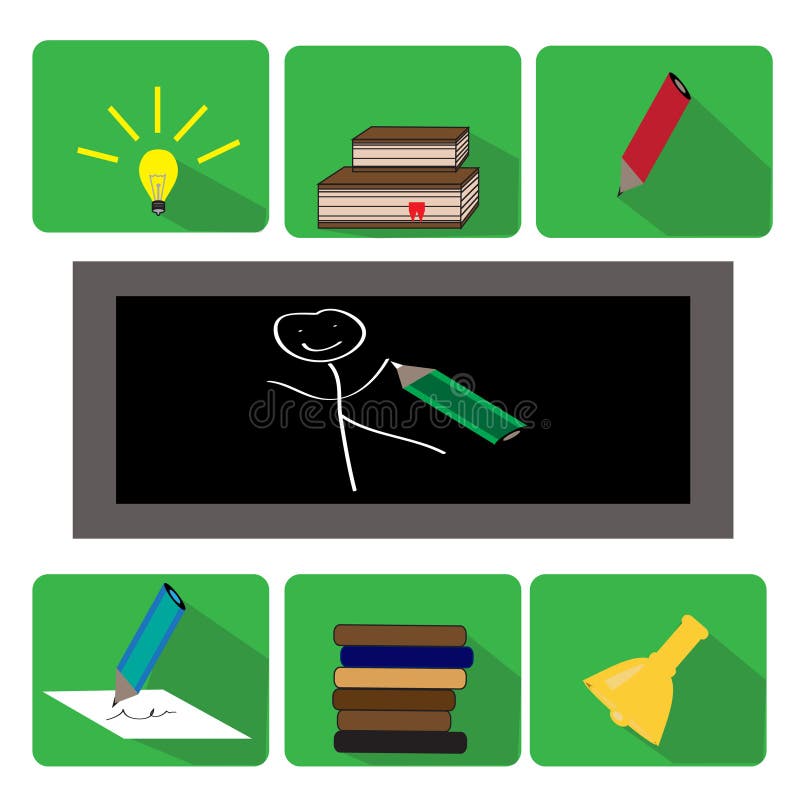 Set of Flat Education Icons Stock Vector - Illustration of pencil ...