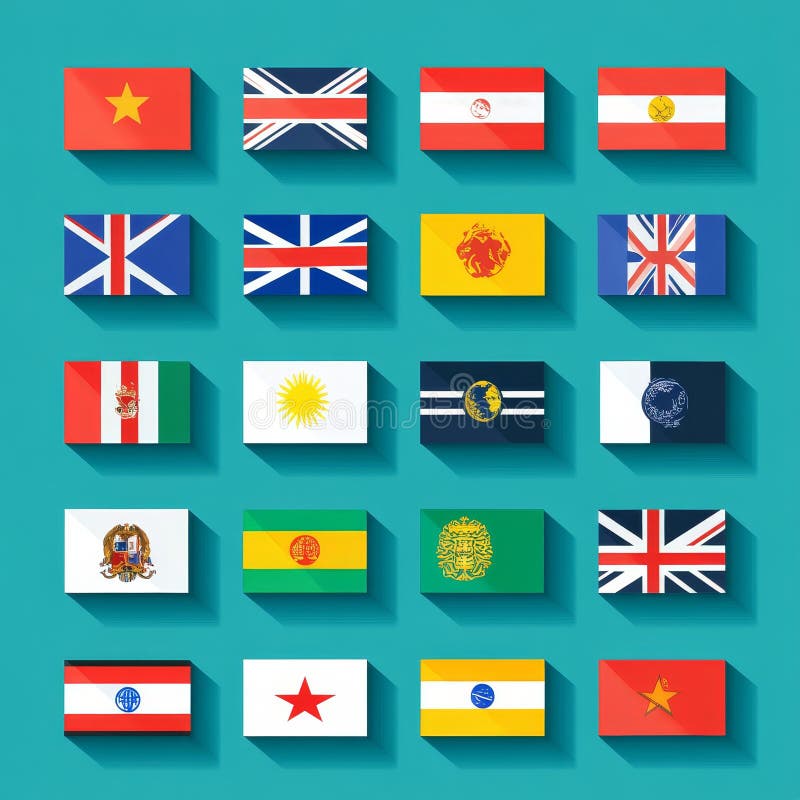 Set of Flat Flags of Different Countries on Blue Background. Vector ...