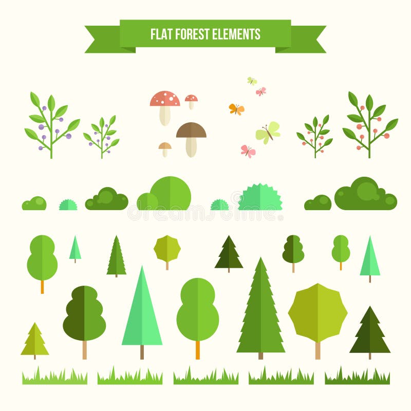 Set of Flat Forest Elements Stock Vector - Illustration of flat ...