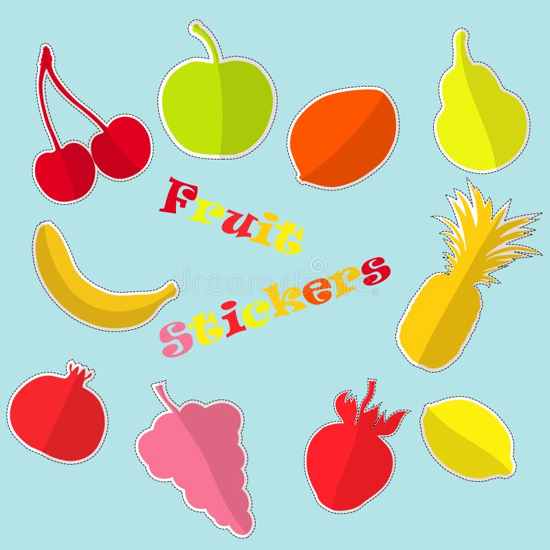 Set with Flat Fruit Stickers Stock Vector - Illustration of fruit ...