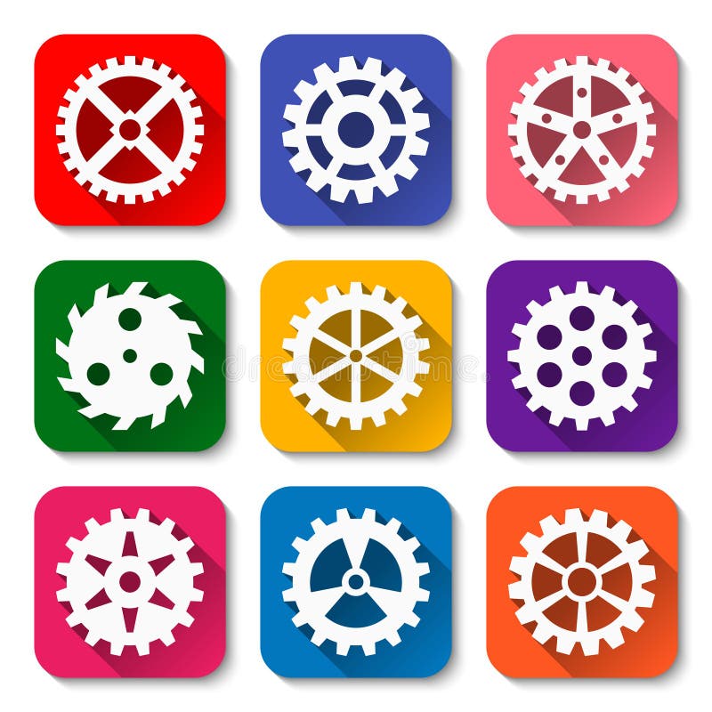 Set of Flat Gear Icons with Long Shadows. Engineering Icon Set ...