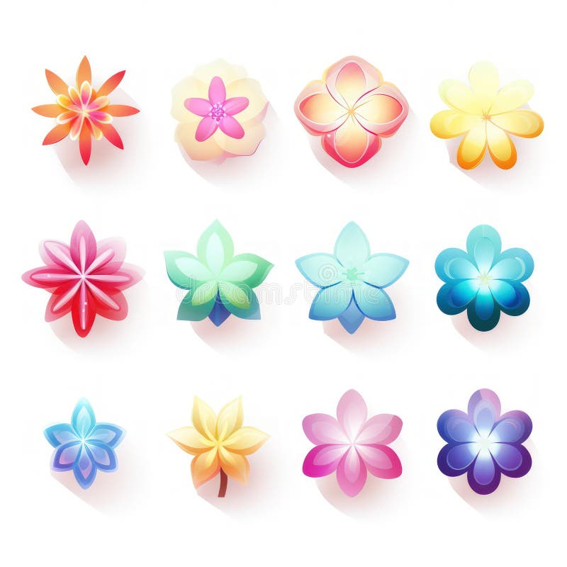 Set of Flat Gradient Icons Featuring Various Flowers on a White ...