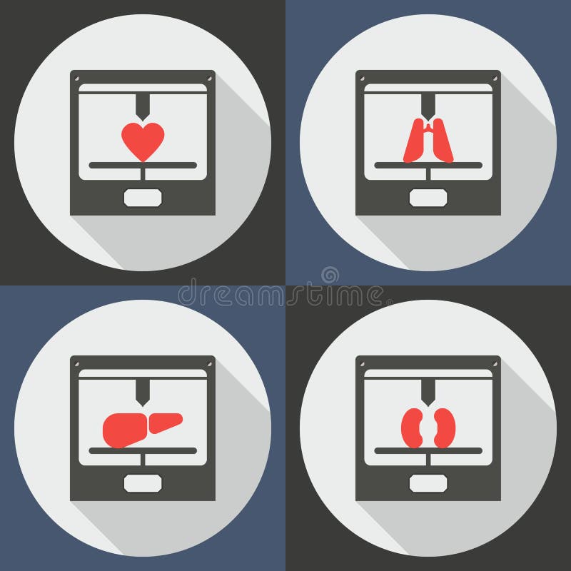 Set Flat Icon 3D Printer, 3D Bio-printer, Medical Printer Stock ...