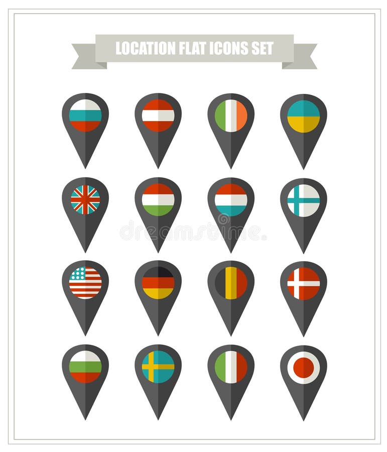 Set of Flat Icons Country Location. Stock Illustration - Illustration ...