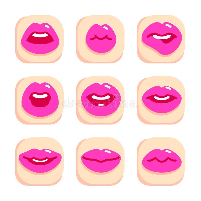 Set of Flat Icons with Lips. Stock Vector - Illustration of gestures ...