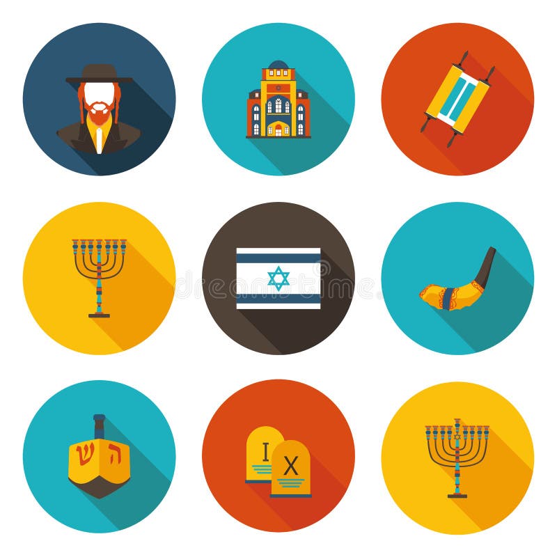 Judaism Icons Set Flat stock vector. Illustration of peace - 43956574
