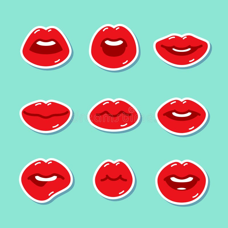 Set of Flat Icons with Lips. Stock Vector - Illustration of series ...