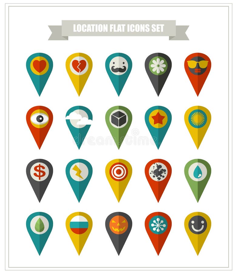 Set of Flat Icons Location. Stock Illustration - Illustration of heart ...