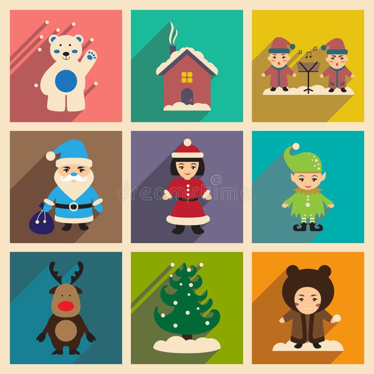 Set of Flat Icons with Long Shadow New Year Stock Vector - Illustration ...