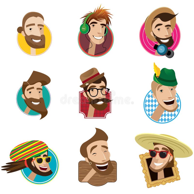 Set of Flat Icons with Men Heads Stock Vector - Illustration of color ...