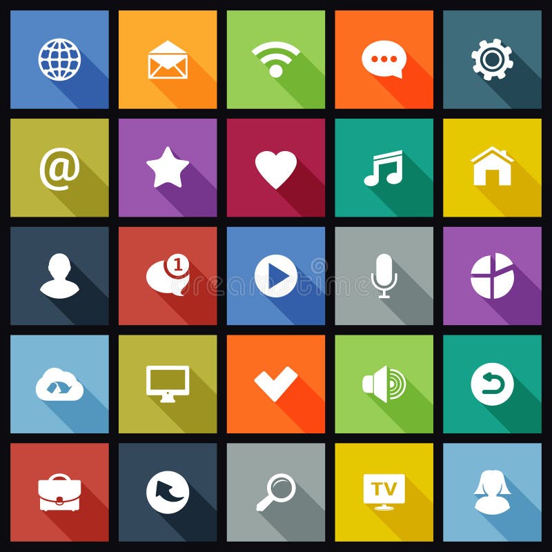 Set of Flat Icons for Mobile App and Web Stock Vector - Illustration of ...