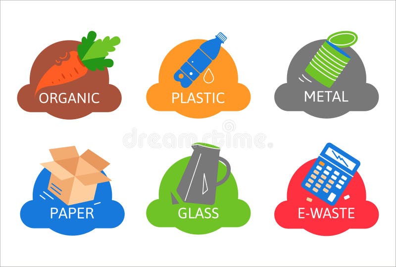 Set of Flat Icons for Sorting Garbage, Types of Garbage Stock ...