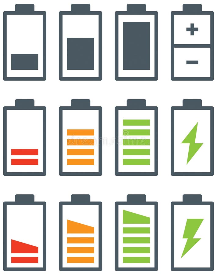Set of Flat Icons Symbols Battery with Different Degrees of Charge ...