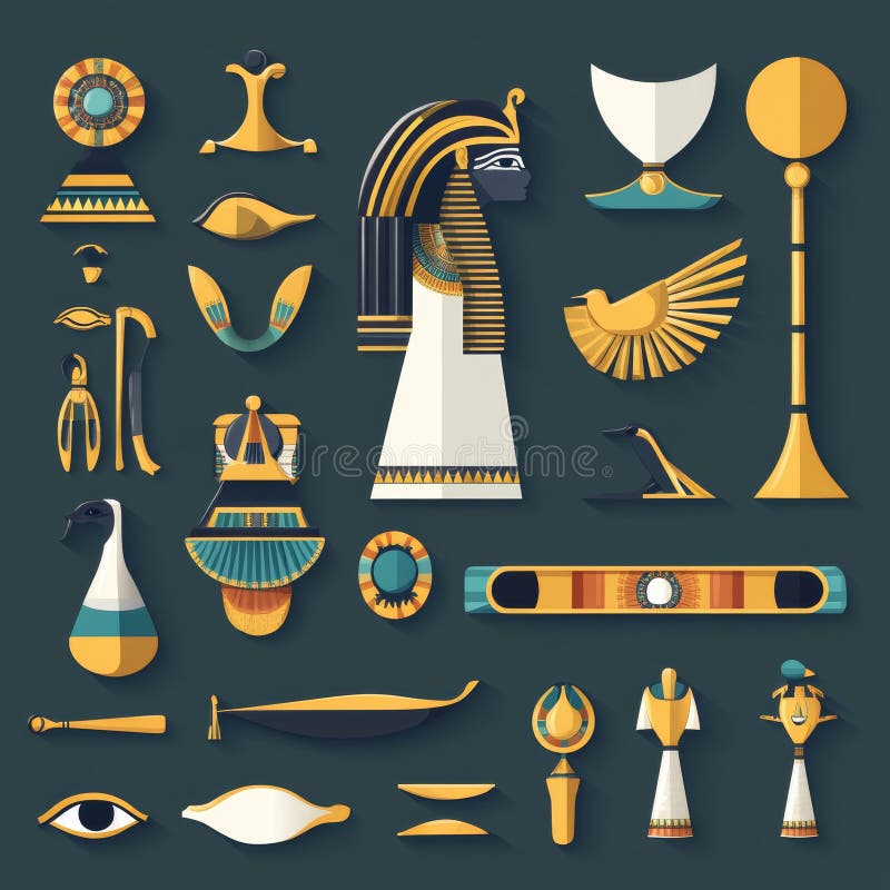 Set of Flat Icons on the Theme of Ancient Egypt, Vector Illustration ...