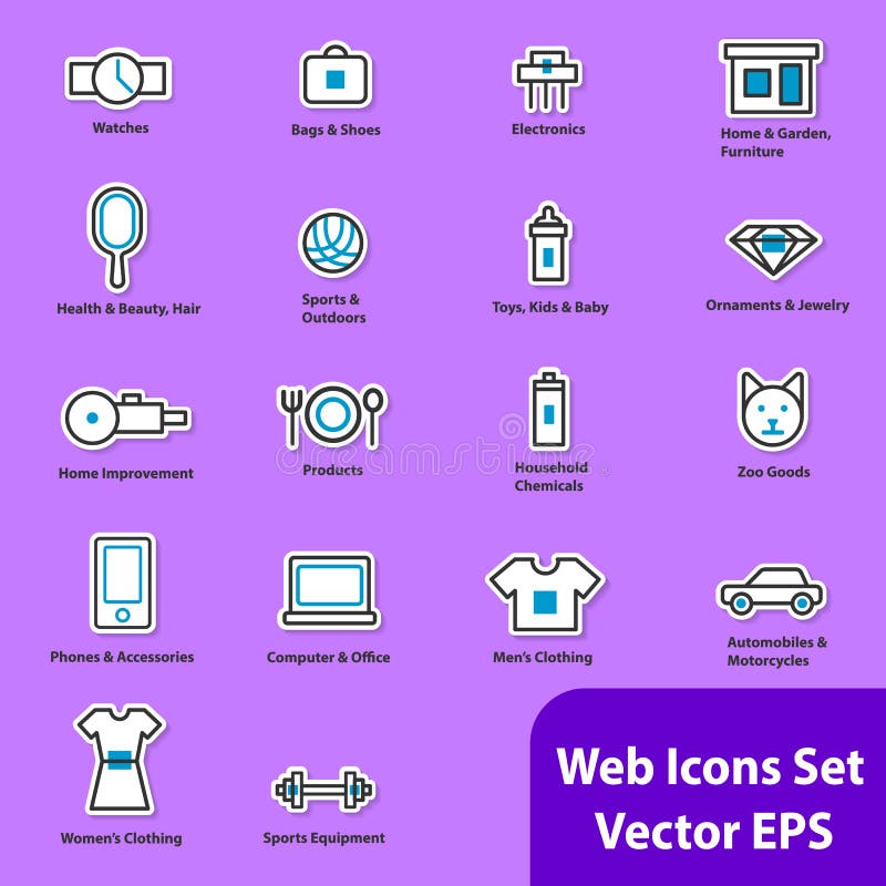 The Set of Flat Icons for Web Sites. Stock Vector - Illustration of ...