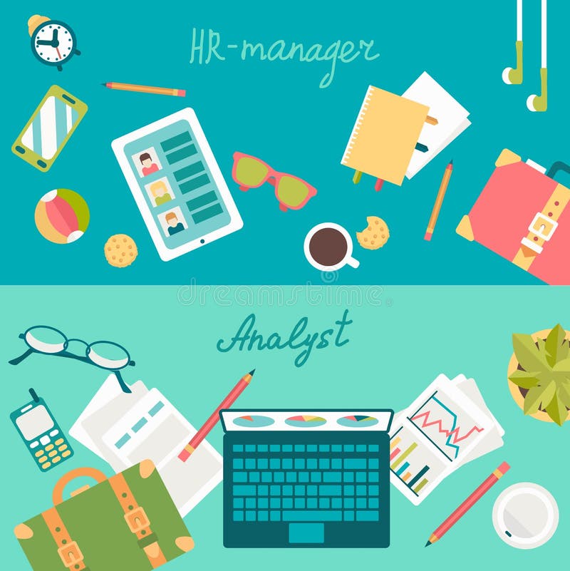 Set of Flat Illustration Concepts of Desks Stock Vector - Illustration ...