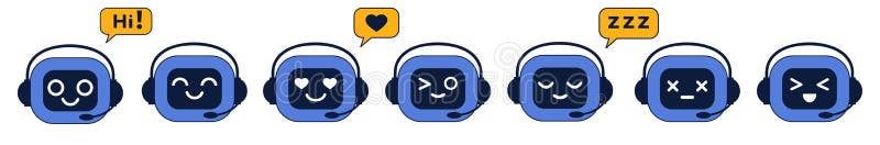 Set of Flat Illustrations of Cute AI Chatbot with Different Emotions ...
