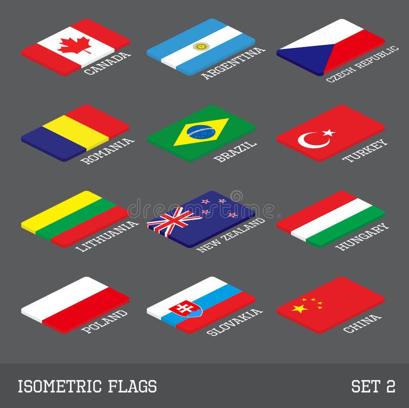 Set of 12 Flat Isometric Vector Flags Stock Vector - Illustration of ...