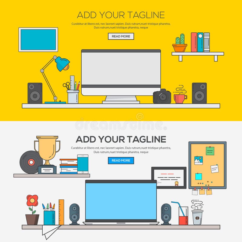 Set of Flat Line Color Banners Stock Vector - Illustration of banner ...