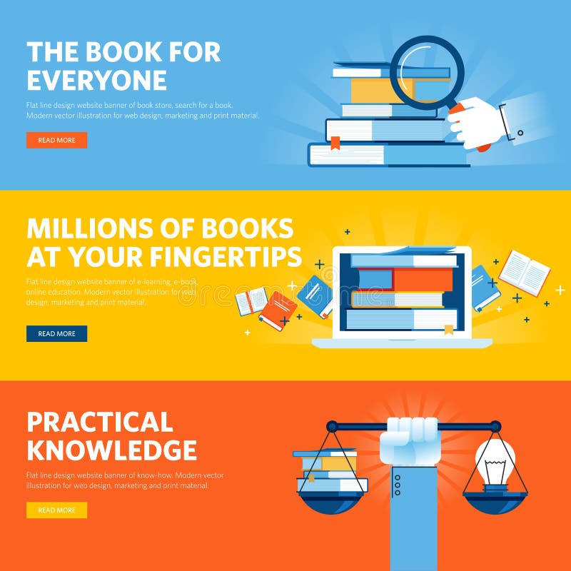 Set of Flat Line Design Web Banners for Online Book Store, E-book, Know ...