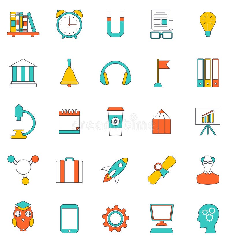 Set Flat Line Icons of School Equipment and Tools Stock Vector ...