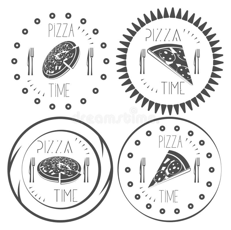 Set of Flat Logo Pizza Time, Design Elements Stock Vector ...
