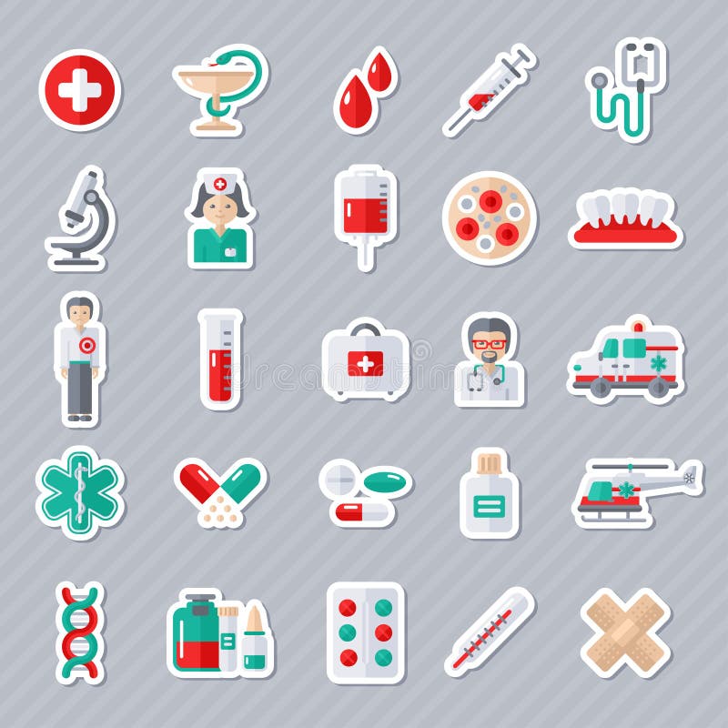 Set of Flat Medical Icons Stickers. Stock Vector - Illustration of ...