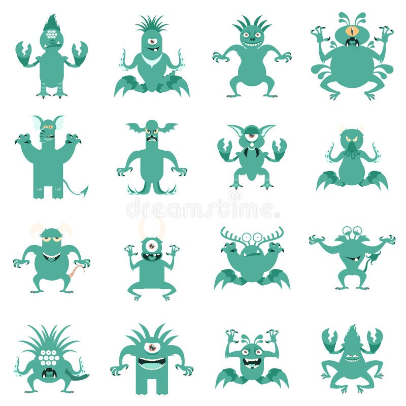 Set of flat moster icons3 stock vector. Illustration of character ...
