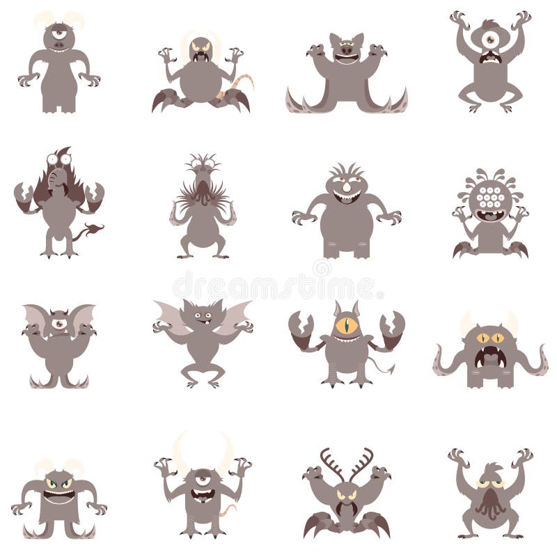 Set of flat moster icons5 stock vector. Illustration of little - 78535828
