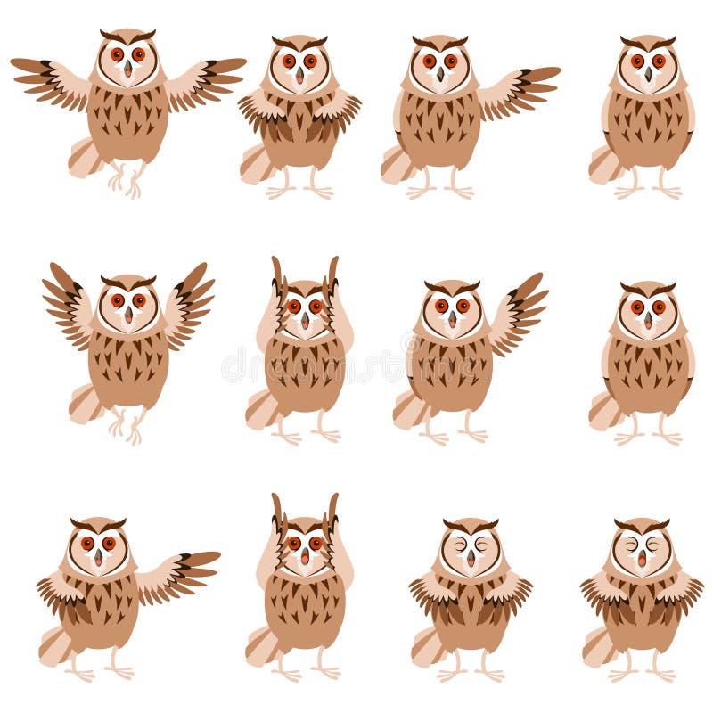 Set of flat owl icons stock vector. Illustration of doodle - 82563300