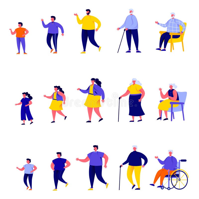 Set of Flat People Different Generations Characters. Bundle Cartoon ...