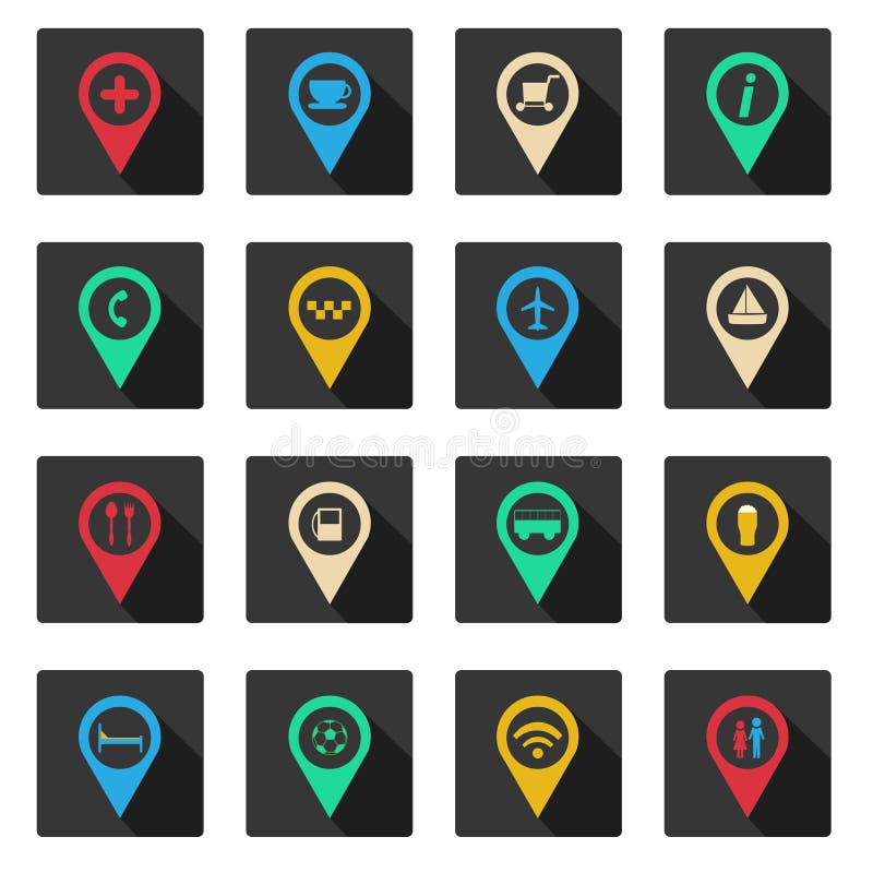Set of flat place icons stock vector. Illustration of position - 48673122