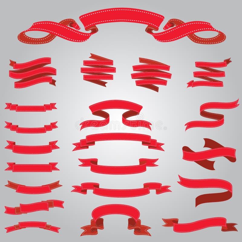 Set of flat red ribbons stock vector. Illustration of flat - 72188122