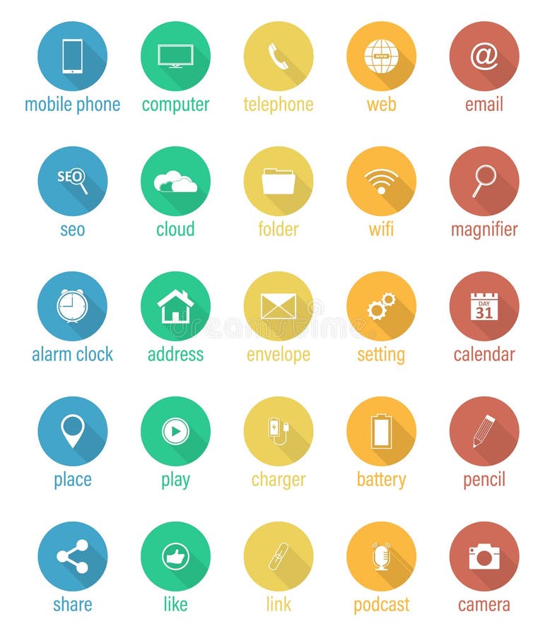 Set of flat round icons. stock vector. Illustration of pencil - 94056687