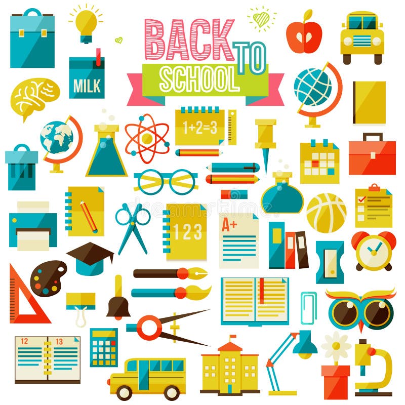 Set of flat school icons. stock vector. Illustration of color - 42581952