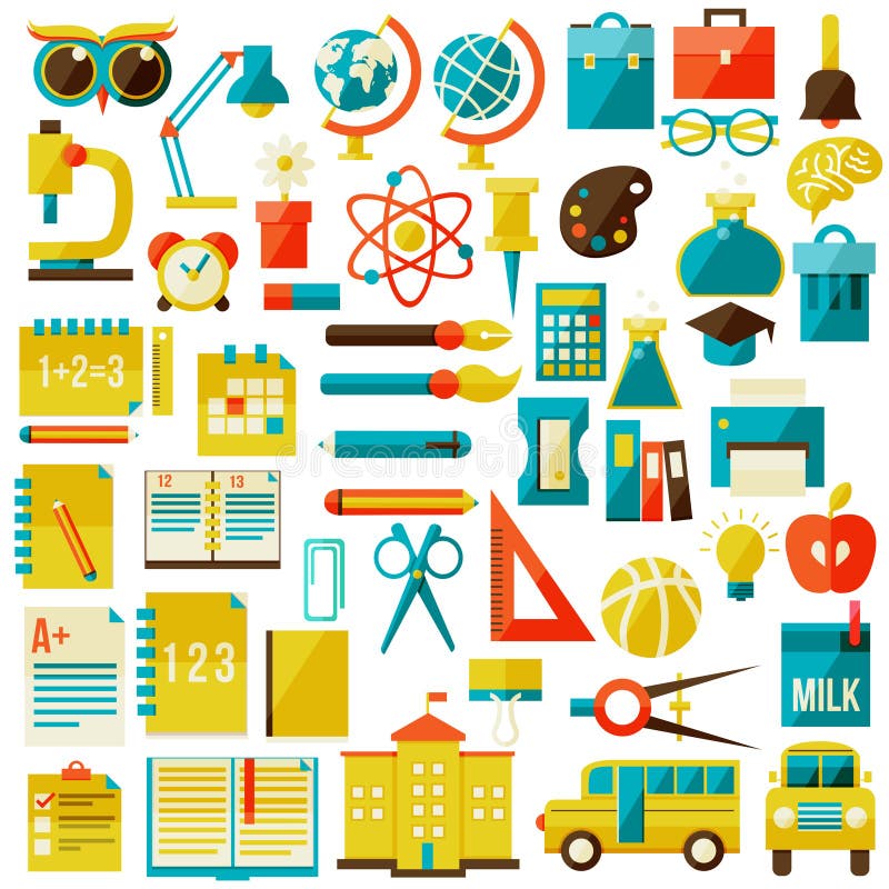 Back To School - Set of Vector Icons in Flat Style for Creative Design ...