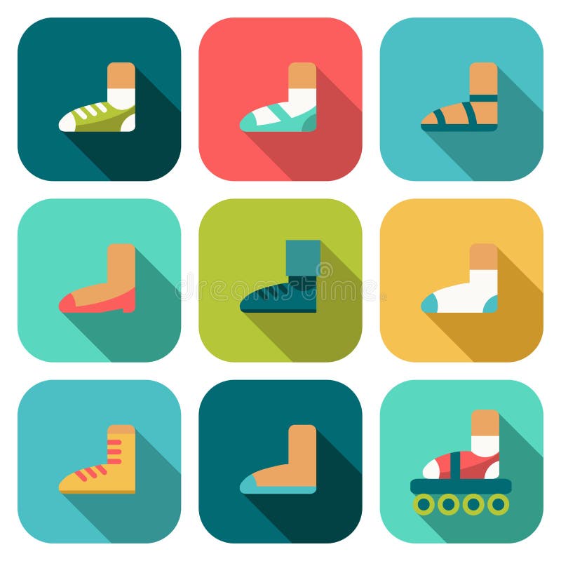 Set of Flat Shoes Icons with Shadow Stock Vector - Illustration of foot ...
