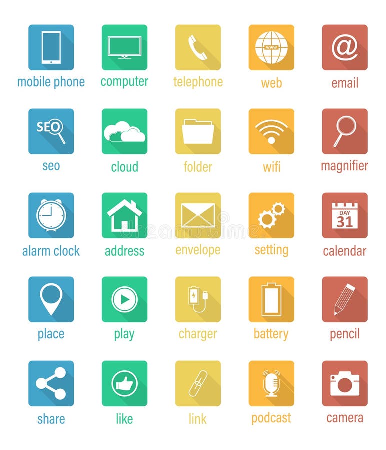 Set of flat square icons. stock vector. Illustration of phone - 94056684