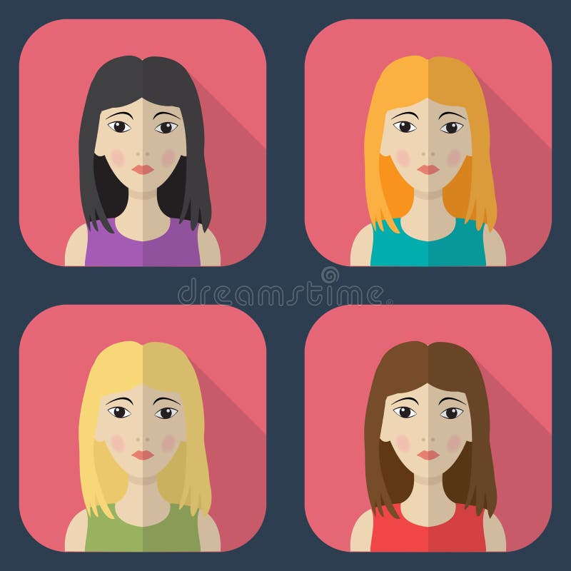 Set Flat Square Icons with Women. Vector Stock Vector - Illustration of ...