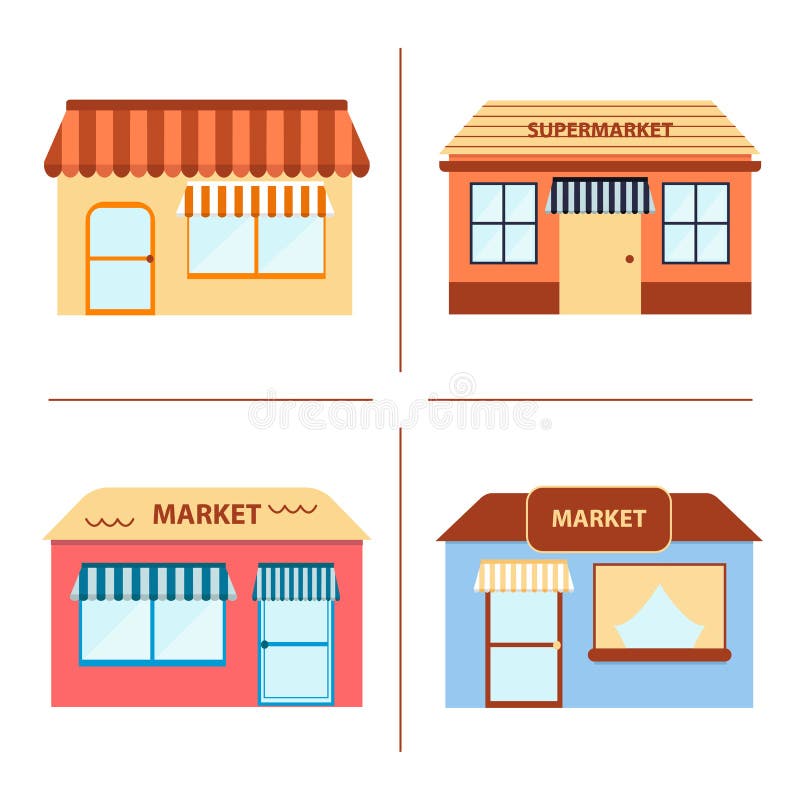 Set of Flat Store Building Icons Stock Vector - Illustration of ...