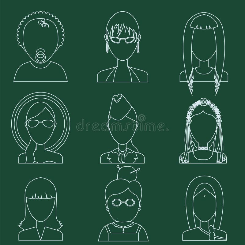 Set of Flat Style Female Characters Stock Vector - Illustration of ...